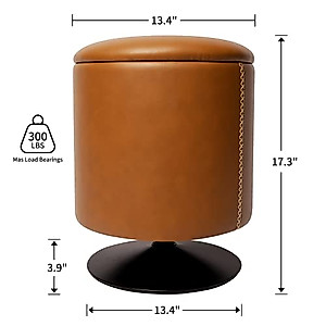 HeuGah Storage Ottoman with Storage for Living Room,Faux Leather Round Ottoman Coffee Table and Ottoman Foot Rest with Metal Rotatable Chassis (Brown)