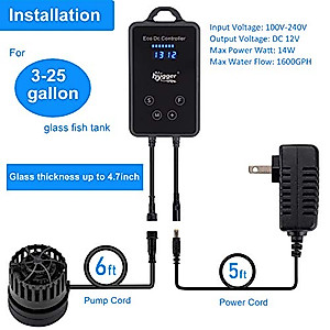 hygger Quiet Magnetic Aquarium Wave Maker, 1600GPH DC 12V Powerhead with Digital Led Display Controller, Submersible Water Inverter Circulation Pump for Fish Tank 3-25 Gallon