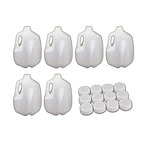 Empty Gallon Milk Jugs With Caps For Milk, Water, Juce, Tea With Caps For Reusing, Storage, 6 Empty Gallons With Caps Plus Six Additional Caps