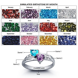 Personalized Mother Daughter Rings with 2 Heart Simulated Birthstones Custom Women Promise Rings for Her (8)