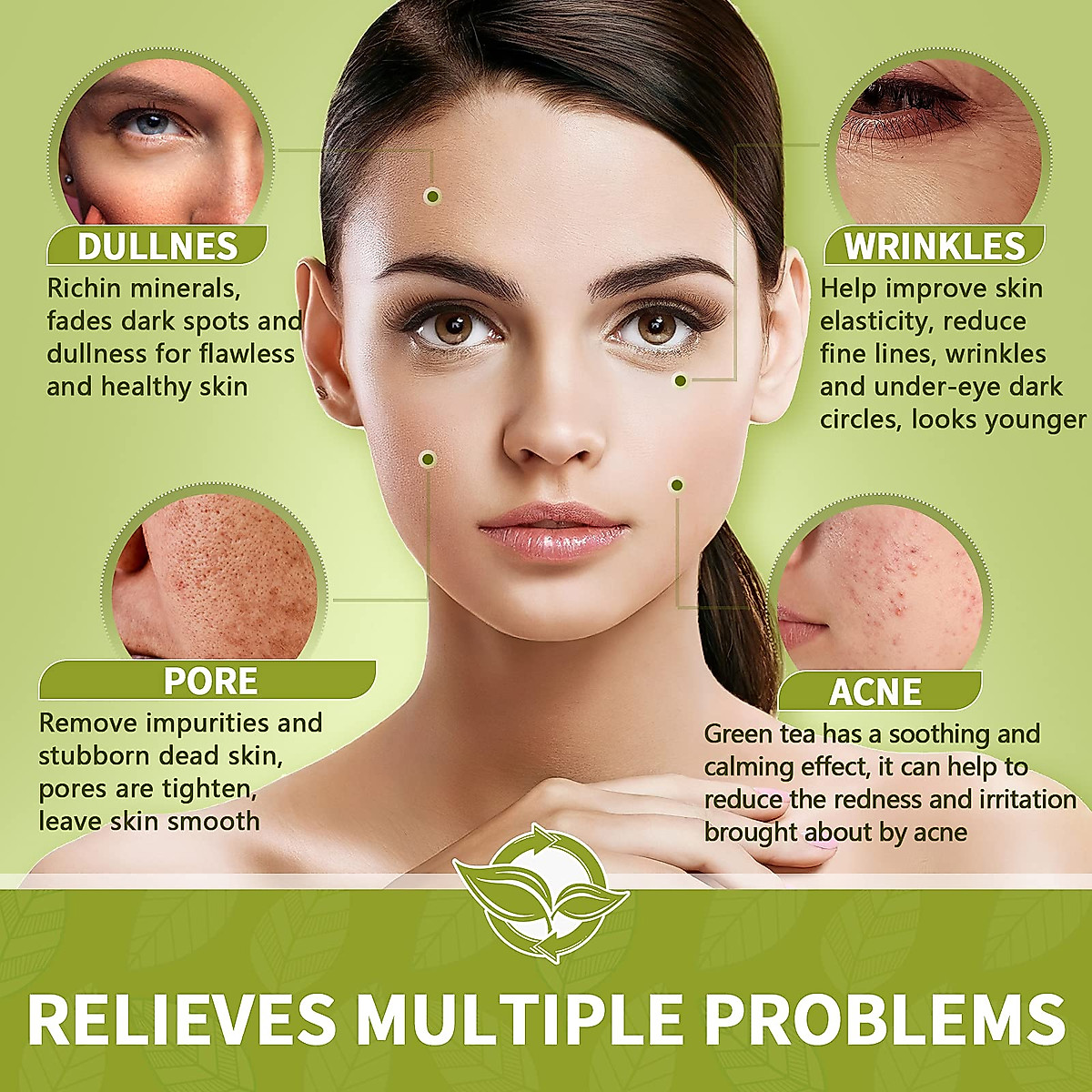 Green Tea Clay Facial Mask, LIVYUYAO Green Clay Mask with Volcanic Mud, Deep Washing Blackhead Remover Mud Mask, Purifying Facial Mask for Wrinkles, Blackheads, Pore, Acne (5.29oz)