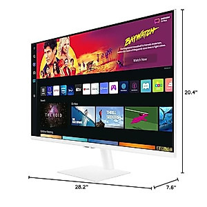 SAMSUNG 32" M70B Series 4K UHD USB-C Smart Monitor & Streaming TV, 4ms, 60Hz, HDR10, Wireless Display, Slimfit Camera, Gaming and IoT Hubs, Alexa Built in, 2022, LS32BM703UNXZA, White