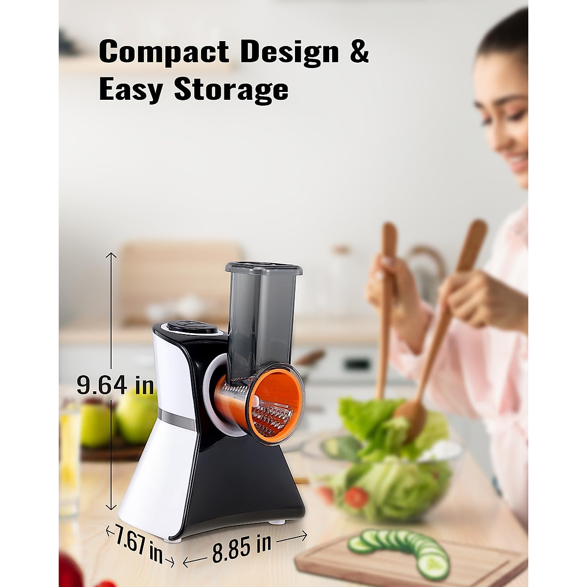 Electric Cheese Grater Salad Shooter,5-In-1 Electric Slicer For Home Kitchen,One-Touch Easy Control,With Safety Push Bar Cheese Grater Electric For Zucchini,Cheese,Vegetables And Smoothie