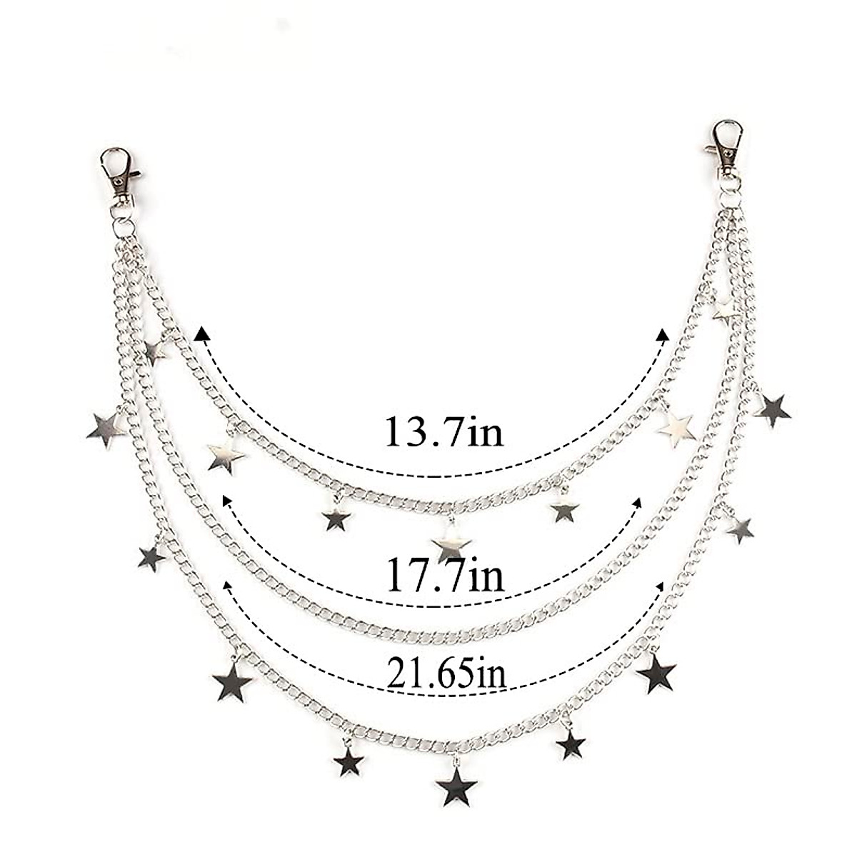 Zehope Layered Pants Chains Sliver Stars Pendant Jean Chains Goth Punk Wallet Chain Heavy Biker Pocket Chain for Women and Men