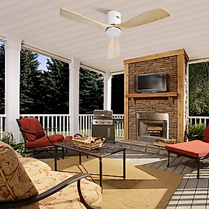 Sofucor 52 Inch Ceiling Fan Without Lights Flush Mount Ceiling Fan with Remote Control, Wood Blades Modern Outdoor Ceiling Fan No Light for Bedroom/Farmhouse/Patio/Indoor