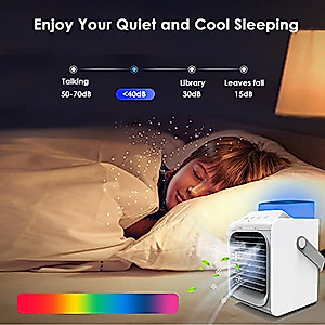Portable Air Conditioners, Mini Air Conditioner Evaporative Air Cooler 90° Oscillating with 7 LED Lights, Rechargeable Fans for Room Office Outdoor Car Camping Tent