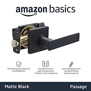 Amazon Basics Contemporary Stamford Door Lever - Passage - Matte Black, 6-Pack