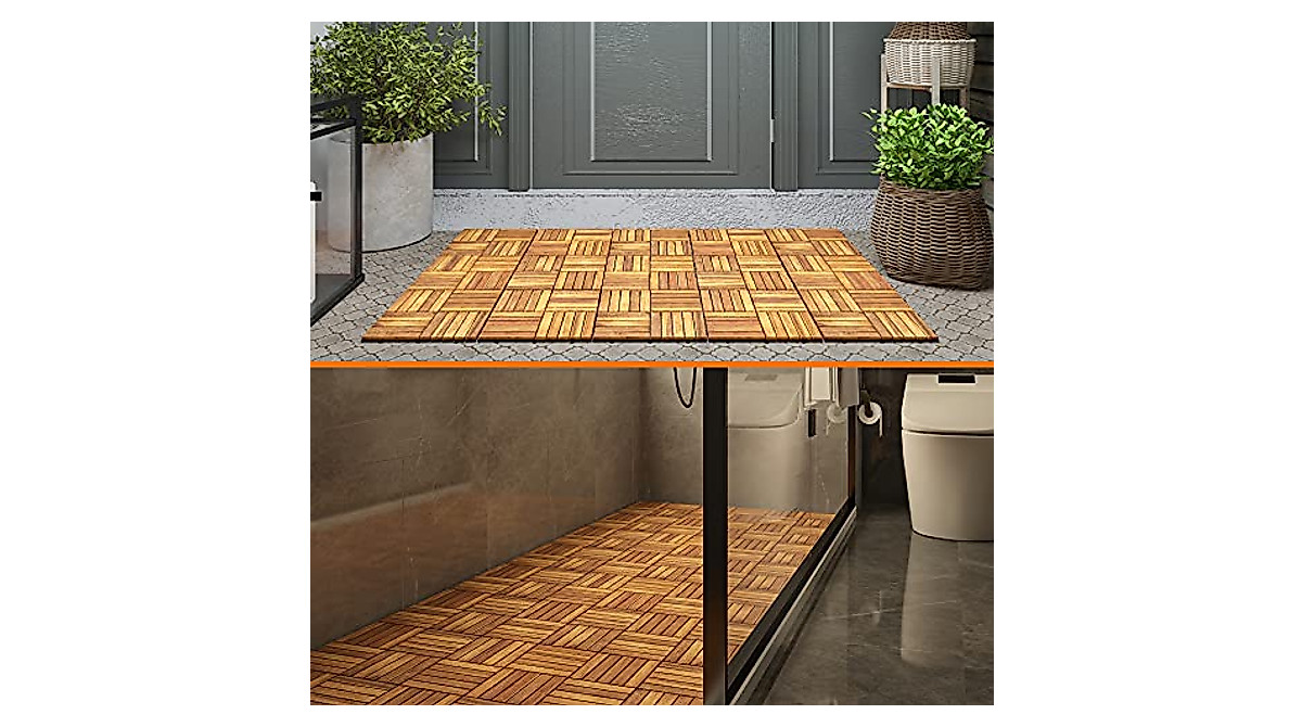 Interbuild Acacia Hardwood Patio Tiles - Easy Installation for Indoor ...