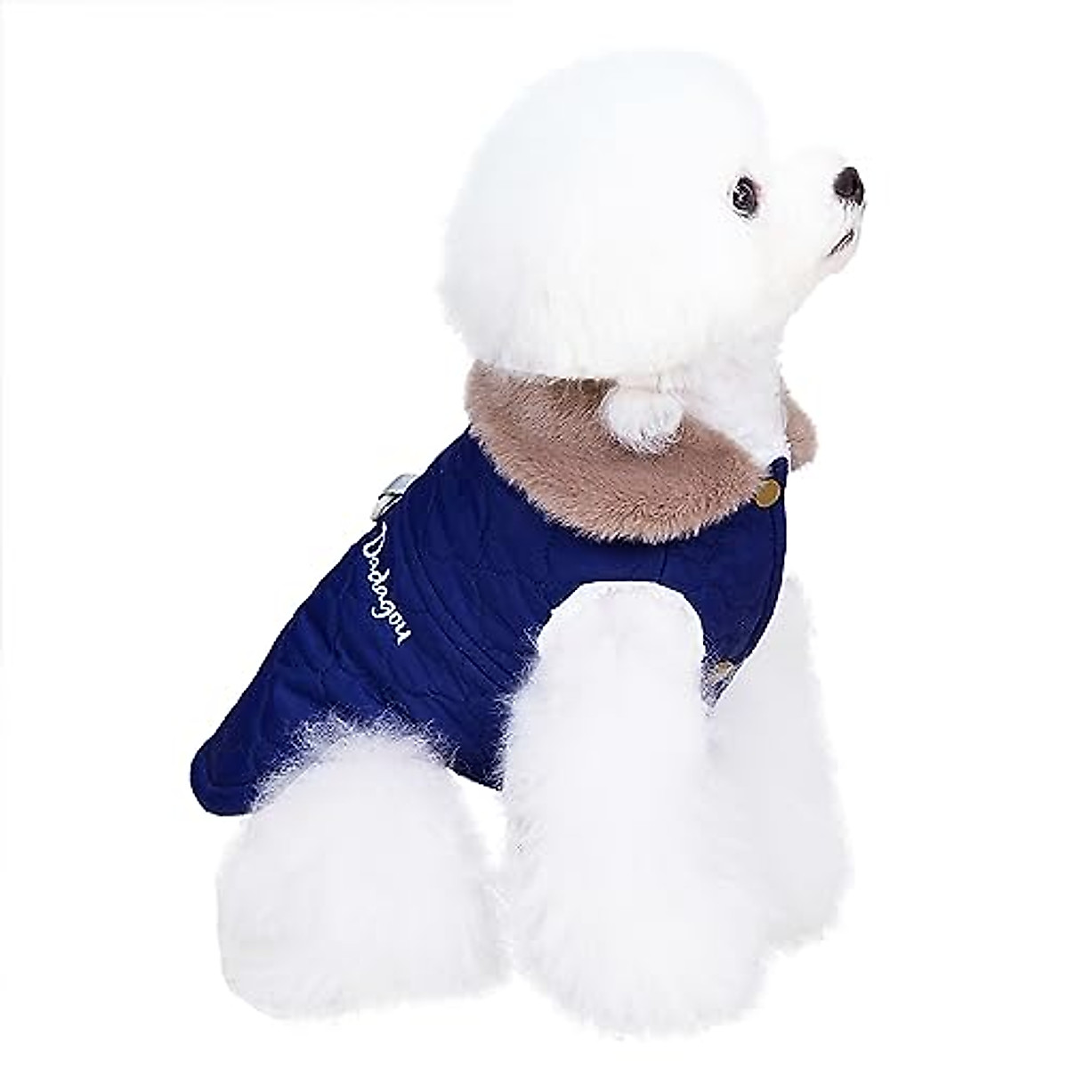 Izefia Dog Coat Cold Weather Coat Windproof Jacket Fleece Warm Dog Sweater Winter Thick Clothes Thick Vest Fur Collar Tank Top Dog Coat for Small Dog Medium Cat Blue M