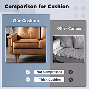 XIZZI 71" Mid-Century Modern Sofa Couch,Faux Leather 3 Seater Sofa w/Key Armrest and Comfortable Cushions,Comfy Deep Seats Sofa Small Couch for Living Room Office Apartment Small Space (Brown)