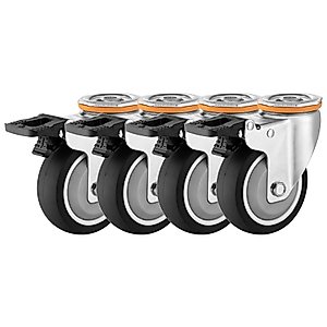 Heavy Duty Thermoplastic Rubber Wheel 3 4 5 Inch 4 Pack, Moving Silent No Floor Marks TPR Swivel Castors with Brakes, for M12 Bolts Top Hole Type Swivel Caster Wheel