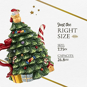 Spode Christmas Tree - Spode 250th Anniversary Christmas Tree Figural Teapot | Christmas Tea Pots for Tea Party | Christmas Teapot - Fine Dolomite | Christmas Teapots for Tea - 7.75" (26.8 Oz)