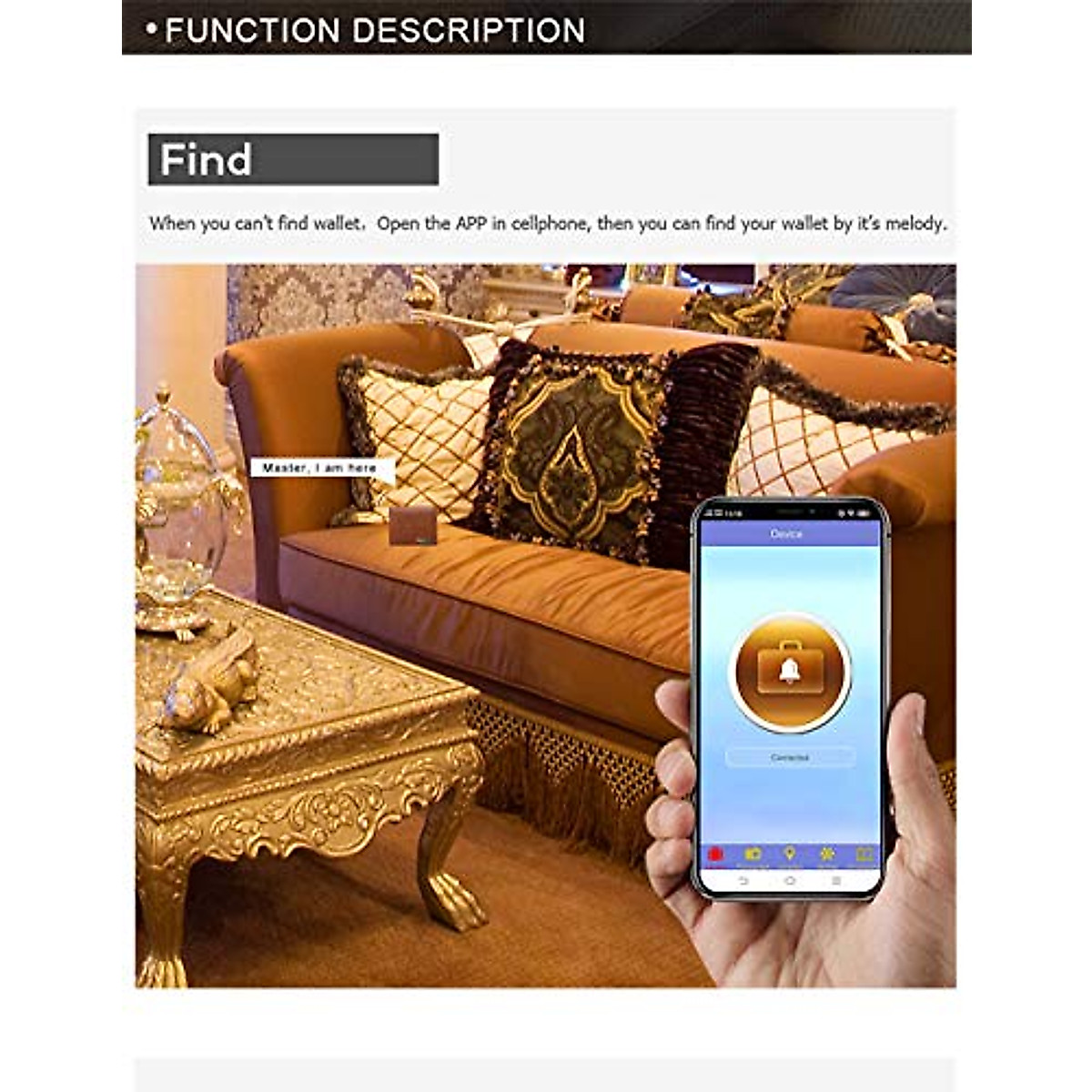 Clever Anti-Lost Bluetooth Wallet with Alarm, Position Record (via Phone GPS) Tracker Item Finder Locator, Multi-Functional Bifold Cowhide Leather, Credit Card Intelligent Trackable Purse (Black)