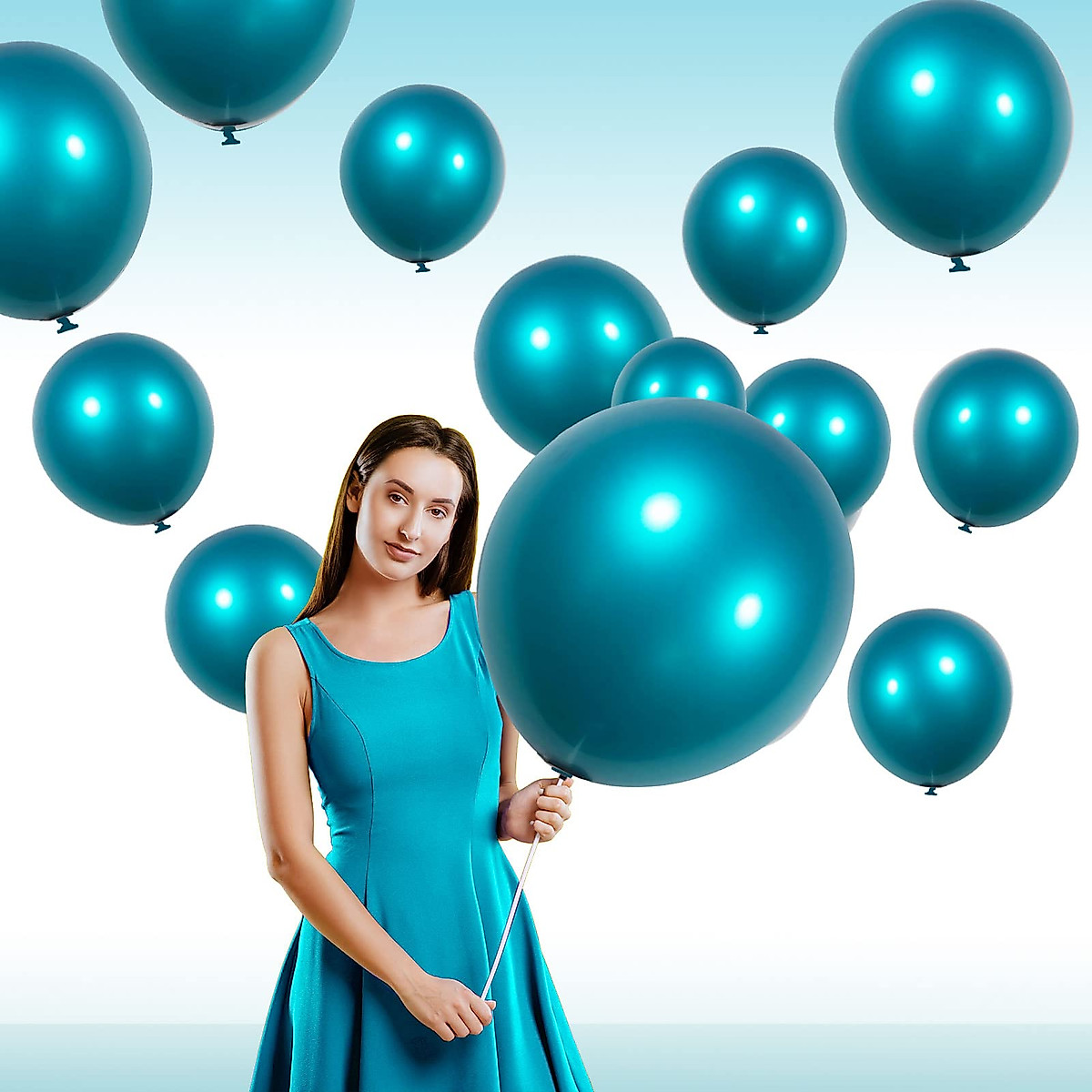 Kozee Chrome Teal Balloons Double-Stuffed Customized Metallic Teal different sizes 52 PACK 18+10+5 inch balloon Garland kit For Wedding Birthday baby shower Anniversary decorations
