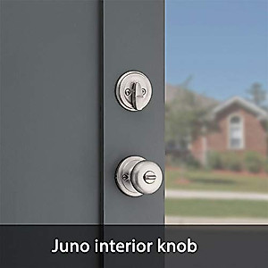 Kwikset 95530-018 Montara Single Cylinder Handleset w/Juno Knob featuring SmartKey in Satin Nickel