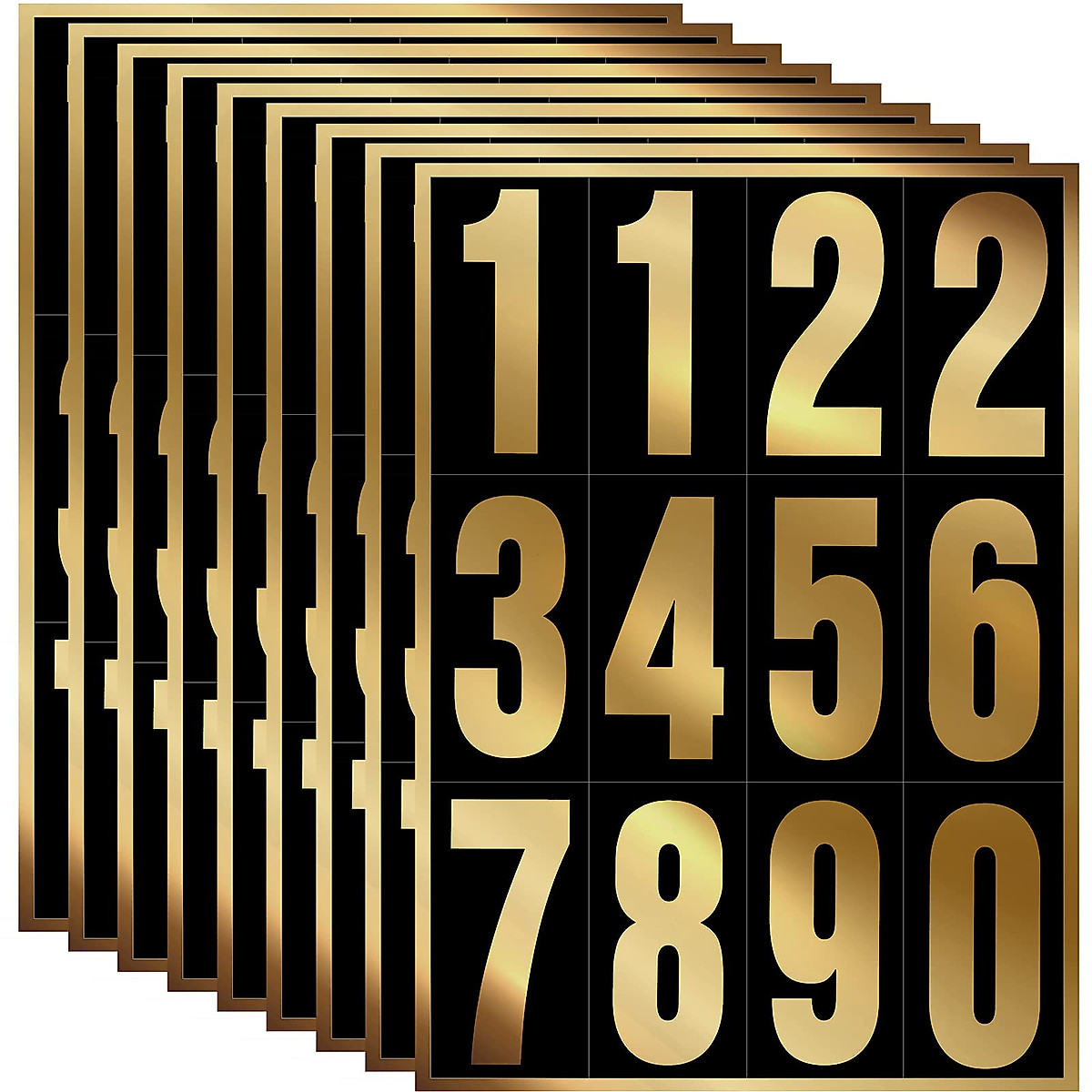 Tenare 96 pieces 8 Set Reflective Mailbox Numbers Vinyl Waterproof Numbers 0-9 Self Adhesive for Outside Signs Door Trucks Address Trash(3 Inch,Gold in Black)