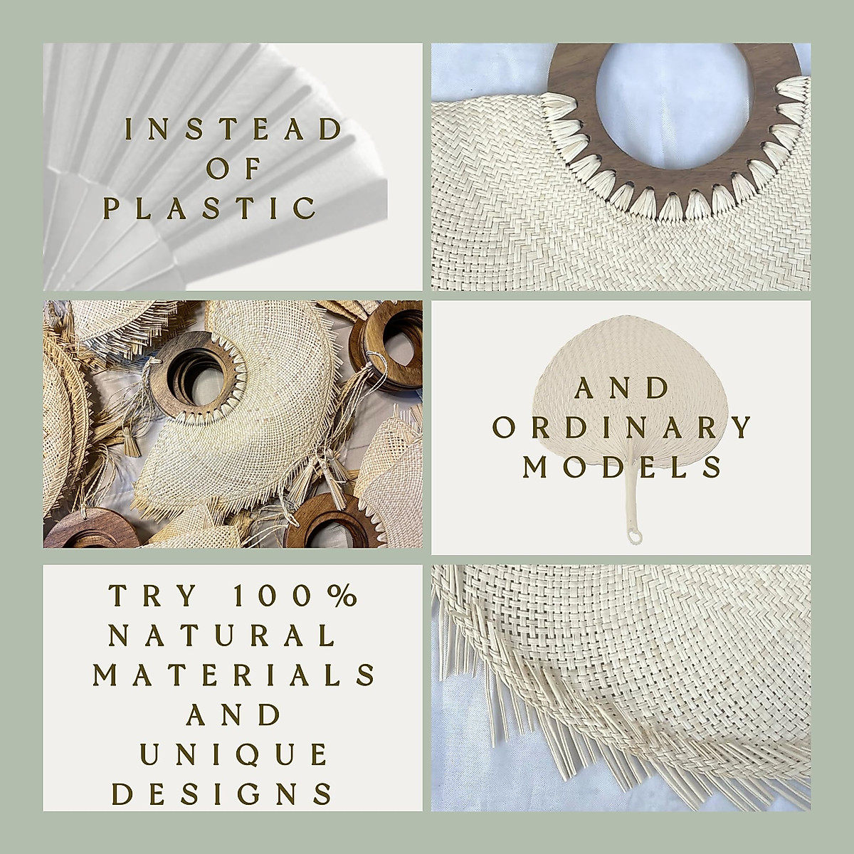 BOHOPHY Toquilla Straw Hand Fan Natural Raffia Hand Fan Handmade Palm Leaf Hand Fan Wedding Favor Fans, abanico para boda, Handicraft Wall Art HandMade wall Decor, Handheld Woven Fan Summer UPF50+ 1pc