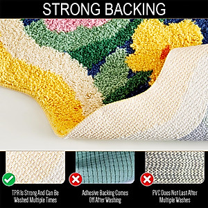 Aldopein Colorful Cute Flower Rug, Vibrant Fluffy Shaggy Boho Floral Bathroom Kitchen Rugs Mat Yellow/Orange/Pink, Non-Slip Washable 2x3 Small Aesthetic Bedroom Accent Rug Trendy Funky Throw Rug