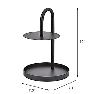 ikloo Round Tabletop 2-Tier Black Steel Cupcake Stand, Jewelry Organizer, Durable Attractive Jewelry Storage Rack | Desktop Tray for Dessert, Key & Accessories Storage in Bedroom, Bathroom, Entryway.