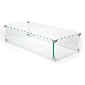 AMS Fireplace Fire Pit Table Rectangular Tempered Glass Wind Guard-Fire Flame Guard Protective 1/4" Thick Rectangular Wind Guard - Flame Guard (35" L x 15" W x 8" H)