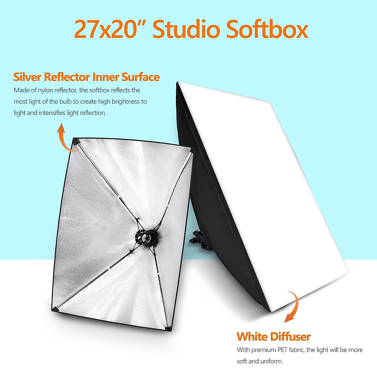 Nexiview Softbox Photography Lighting Kit, 27" x 20" Continuous Lighting Kit with 2pcs 40W E27 Socket 6500K Bulbs, Photo Studio Lighting for Video Recording, Advertising Shooting