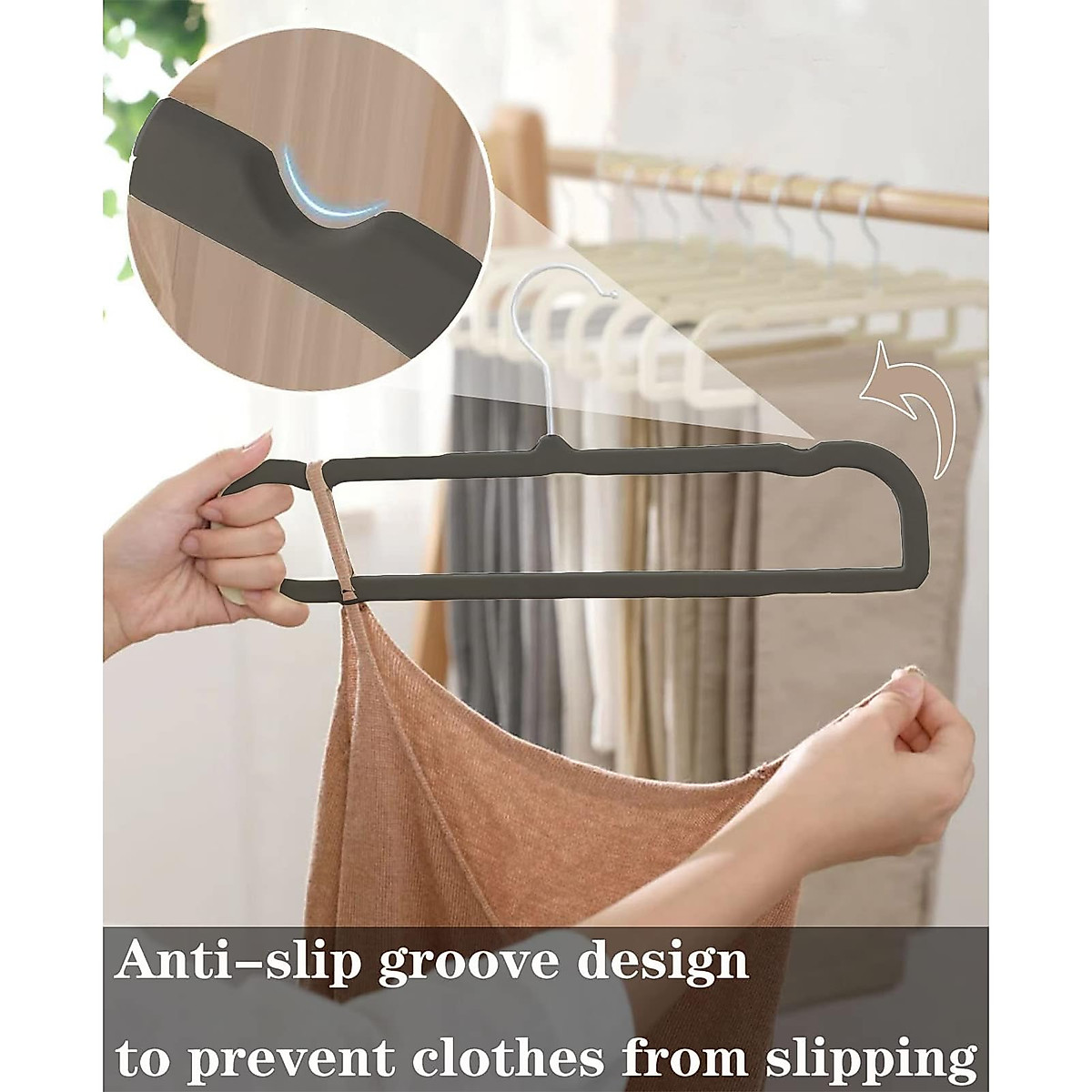 Pants Hangers Non Slip - 20 Pack Velvet Hangers for Closet - Thin Space Saving Clothes Hanger - Strong, Durable, Jean Hangers with 360 Degree Rotatable Hook, Tank Top Hangers for Bra, Shorts (Black)