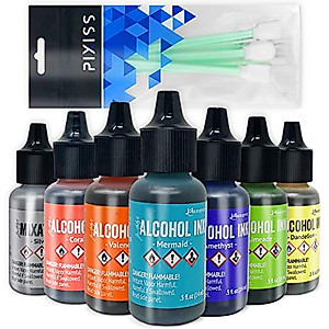 Alcohol Ink Set 7 Bottle Collection of Ranger Tim Holtz Alcohol Inks for Paper, Resin Epoxy Tinting, Petri Dish Making, 15ml/0.5-Ounce Alcohol Based Ink Each, Vibrant Colors and Metallic Mixitives