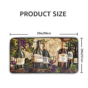 Grapes Wine Rugs for Kitchen Floor 39x20 Inch Wine Bottle Rugs Absorbent Kitchen Mat and Rug for Home & Kitchen & Office Decor Memory Foam Mat Non-Skid…