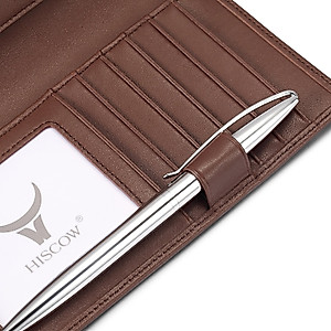 HISCOW Soft Leather Checkbook Cover & Card Holder with Divider - Italian Calfskin (Brown)