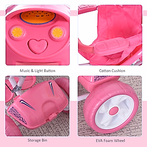 Qaba Children Ride-On Moped Tricycle with a Stylish Design & Interactive Music & Lighting Functions Pink