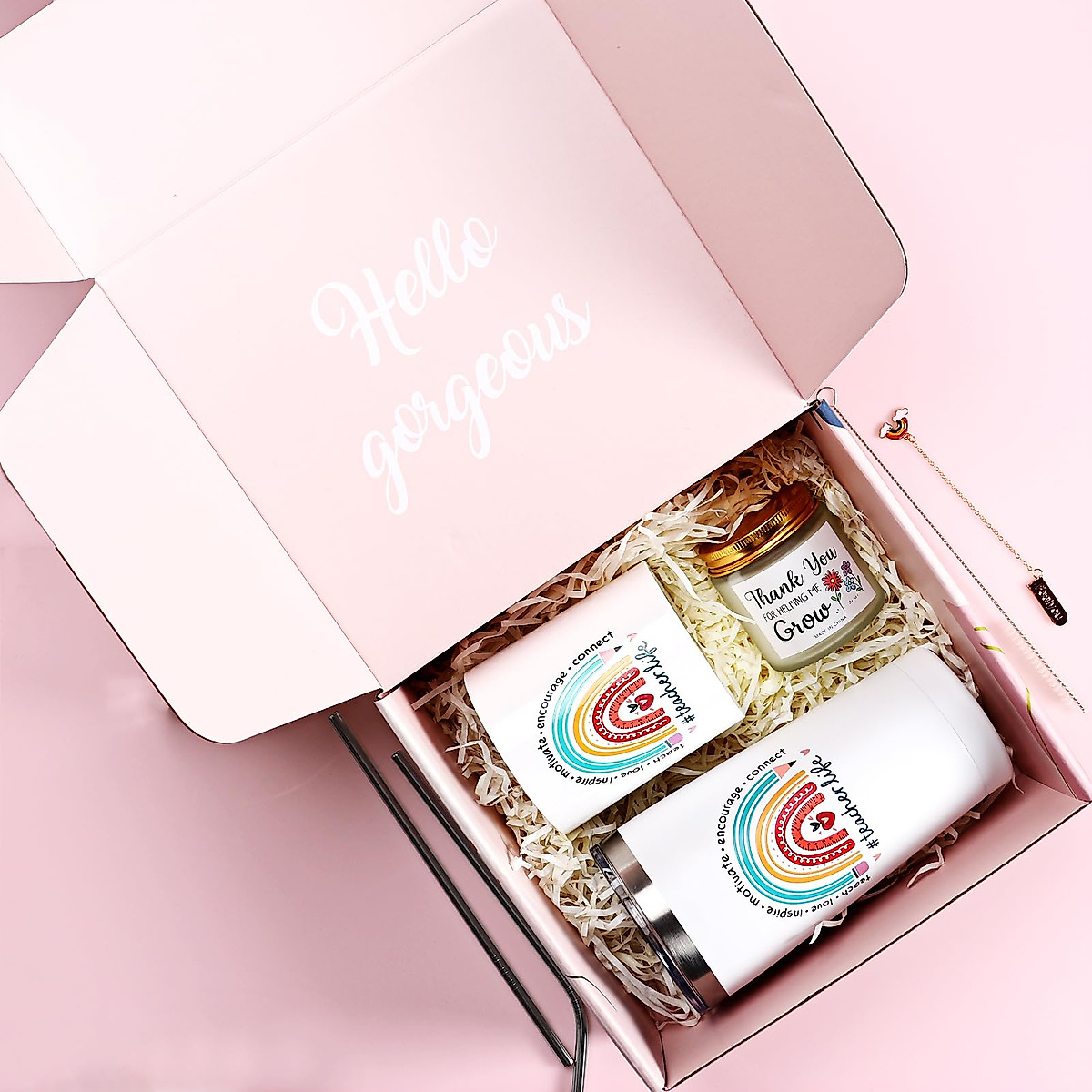 Cefanty Teacher Appreciation Gifts,Teacher Gifts for Women 20 OZ Teacher Tumbler Thank You Basket Box for Christmas Birthday Teachers Day