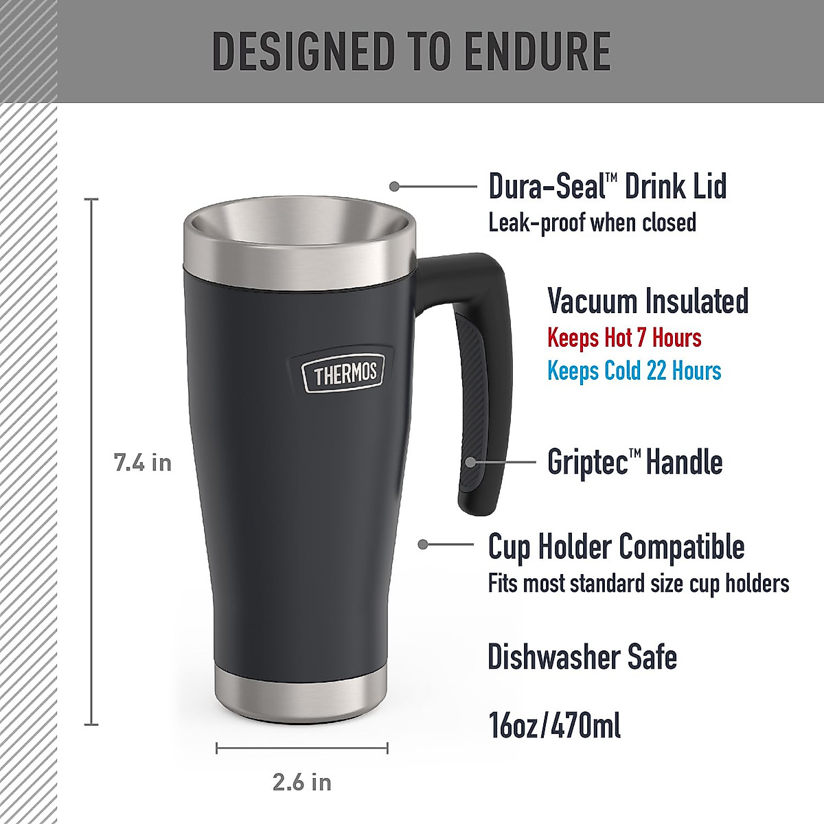 THERMOS, ICON Series, Stainless Steel Mug, Granite, 16 oz