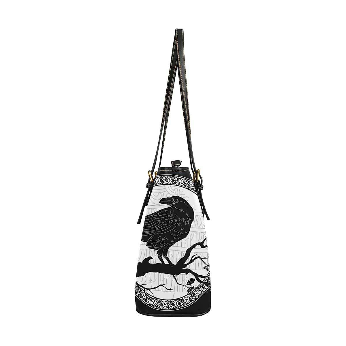 InterestPrint Tote Bags Women's PU Leather Handbags Ladies Shoulder Bag Black Crow