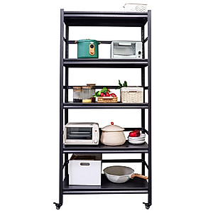 Livavege 63''H Storage Shelving Units, Adjustable 5-Tier Pantry Shelves with Wheels Load 1750LBS, Garage Shelving Heavy Duty Metal Storage Shelves Utility Rack for Kitchen Warehouse Basement Laundry