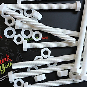 10 x White Hexagon Head Screws Polypropylene (PP) Plastic Nuts and Bolts, Hex Head, Washers, M8 x 100mm, Fastener, Anti-Corrosion, Chemical Resistant, (5/16 x 3 15/16 in)