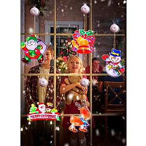 Minetom 5pcs Christmas Window Lights Decorations, Battery Operated with Suction Cup Hook Light Up Santa Claus-Reindeer-Xmas-Snowman Shaped for Christmas Window Decorations Glass Wall Indoor Decor