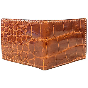 Genuine Alligator Skin Leather Bifold Wallet Handmade (6 Card Slots, Cognac)