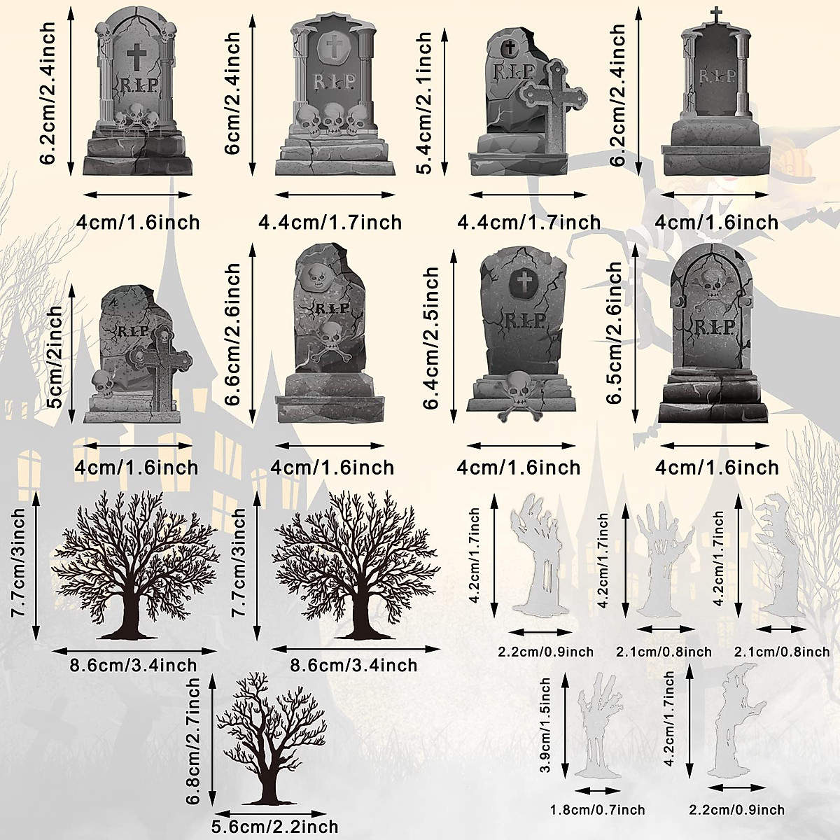 Whaline 37Pcs Halloween Cupcake Toppers Zombie Hand Tombstone Graveyard Cake Toppers Scary Halloween Toothpick Flags Table Centerpiece for Halloween Birthday Party Supplies Dessert Decorations