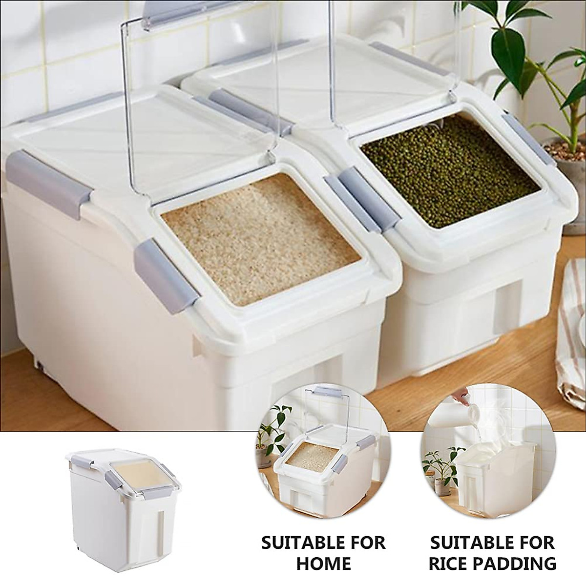 LIFKOME Rice Storage Container with Wheels Seal Locking Lid PP Food Containers Set Locking Lid Large Storage Boxes Plastic Cereal Pet Food Dog Cat Birds Food Bin