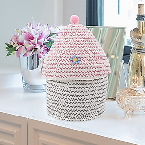 HANABASS Cotton Rope Storage Basket with Lid Small Woven Baskets Cute Toy Storage Basket Mini Storage Bins for Living Room Nursery Bathroom Desk Red