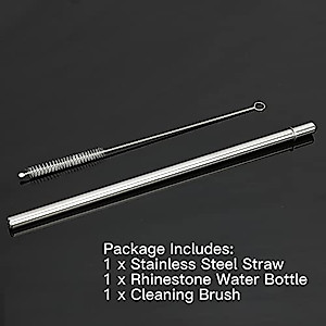 Diamond Bottle with Stainless Steel Straw - Excellent Gift for Women Girl - 20 Oz Diamond Studded Glitter Water Bottle with 1 Pcs Straw Brush - Leak-Proof Insulated Coffee Cup