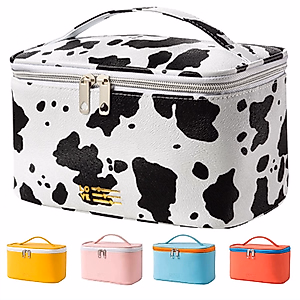 Meiyuuo Cute Makeup Bag Small Cosmetic Bags for Women Girls Gift for Teens Medium Pouch for Purse Essentials Toiletry Zip Pouch PU Waterproof Organizer Case (Cow Print)