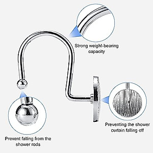 Silver Shower Curtain Hooks, Decorative Shower Curtain Rings, Modern Creative Metal Shower Curtain Hooks Rust Proof, Balanced Gliding Shower Hooks for Shower Curtain, 12 Pack, Circular Stripes