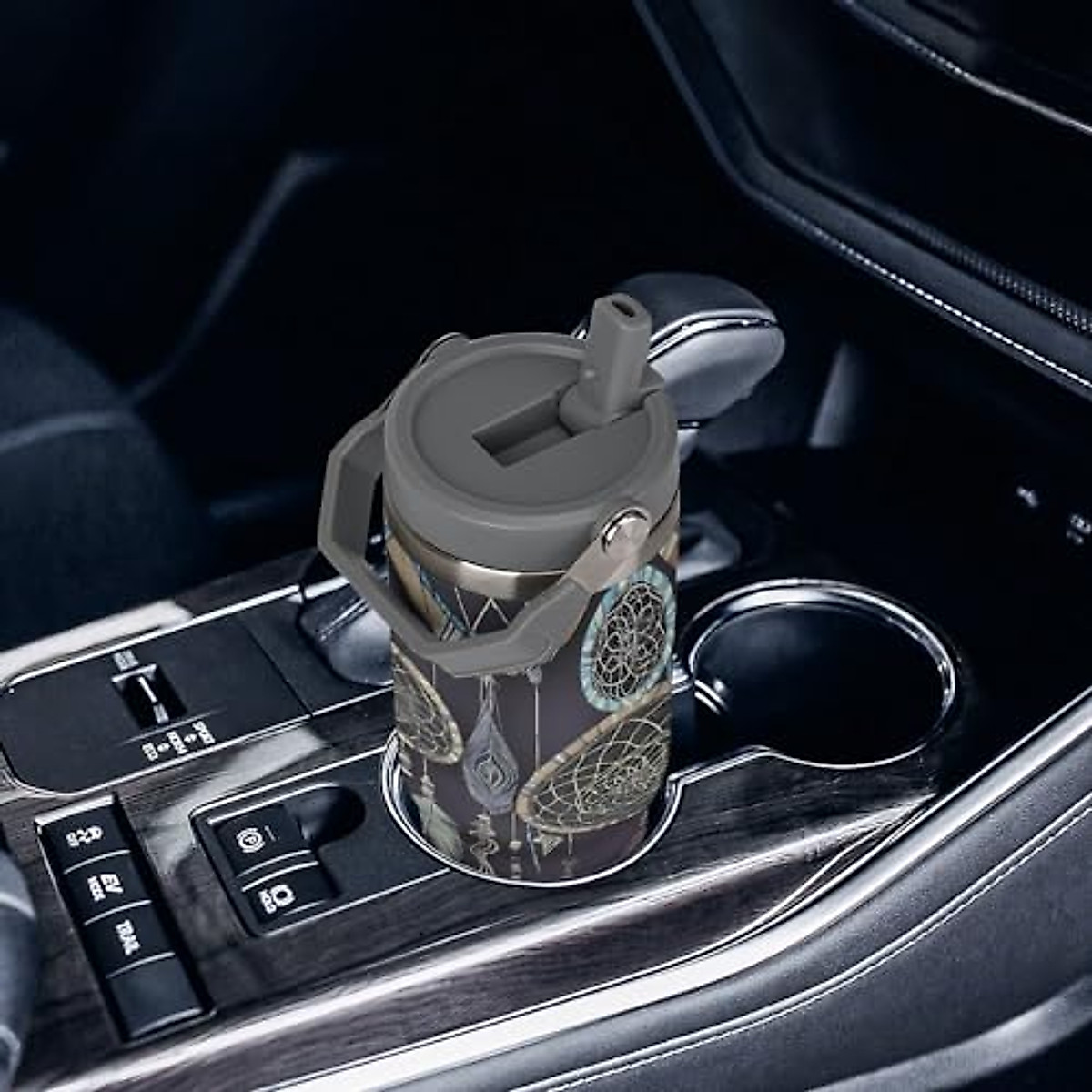 WITHSBKK 30oz Car Cup Dream Catcher Printed with Portable, Stainless Steel Travel Mug, Vacuum Insulated Tumbler And Straw, Leakproof for Car & Outdoor, UV Printed Design