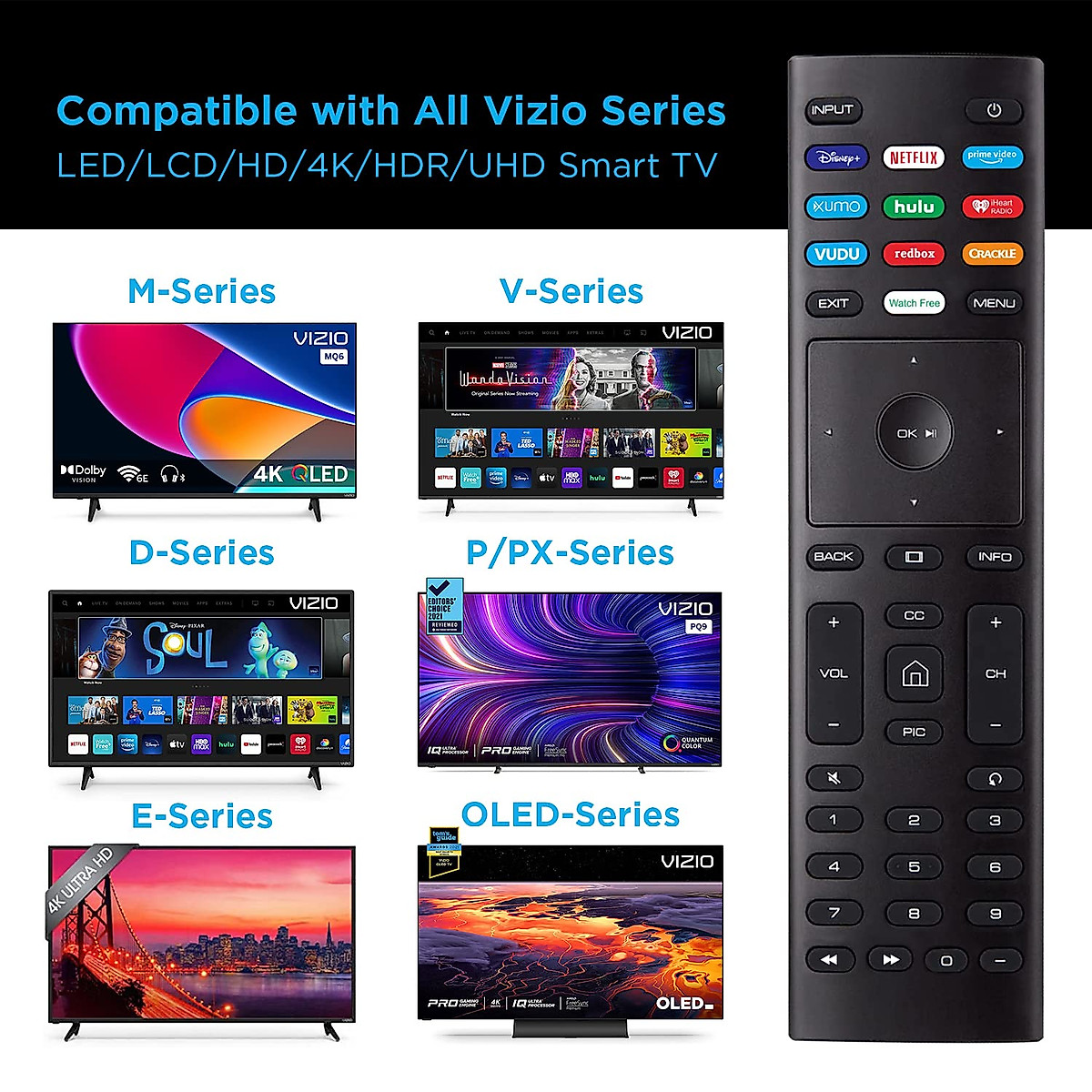 Universal Remote Control Replacement for All Vizio P-Series M-Series V-Series D-Series Smartcast Series LED LCD UHD OLED Smart TV with Shortcut Buttons Disney, Netflix, Prime Video, Hulu and More