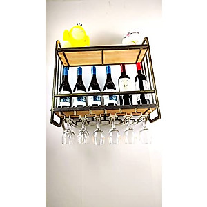 GXIONGMY (2 Tier - 23.6in) Industrial Wine Rack Wall Mounted, Easy to Install, Hanging Wine Rack, 100% Pine Solid Wood, Galvanized Steel