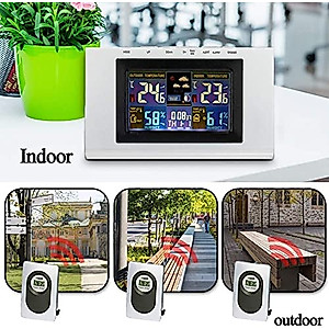 QHYXT Weather Stations Wireless Indoor Outdoor Thermometer Hygrometer, with Color Screen, Alarm Clock,Humidity Weather Forecaster with Remote Senso
