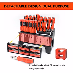 B BOCHAMTEC 101-Piece Magnetic Screwdriver Set with Organizer Rack,Drive Magnetic Bit Holding Screwdriver Handle,for Home Repair,Improvement,Best Tools for Men Tools Gift