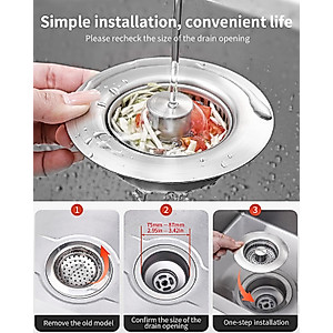 RLQXG 3 in 1 Kitchen Sink Drain Strainer [304 Stainless Steel Pop Up] Anti-Clogging Kitchen Sink Drain Stopper Stainless Steel Efficiently Drainage Odor Filter Sink Plug for Us Standard 3-1/2 Inch