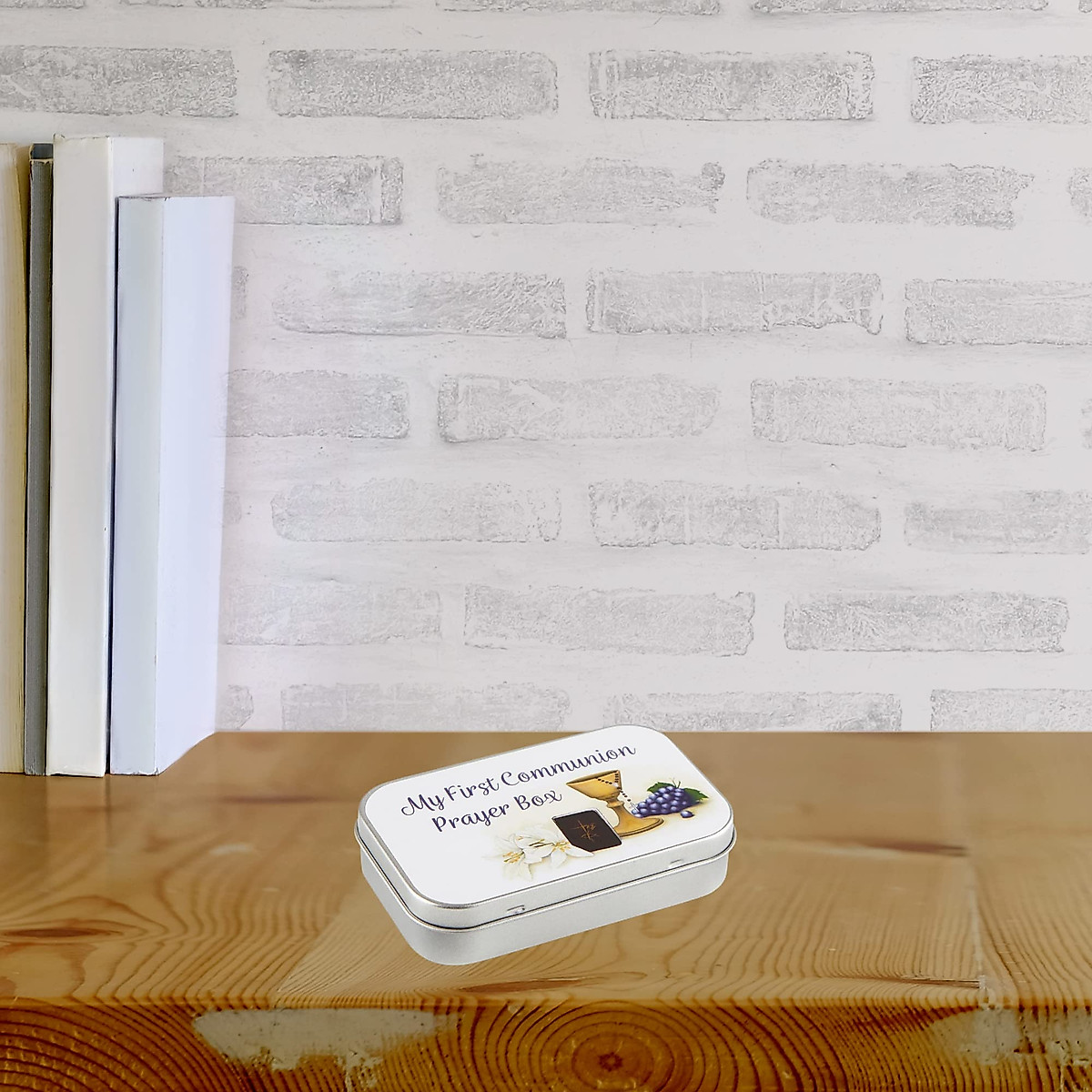 Needzo First Communion Keepsake Box with Prayer Cards, Note Paper, Pencil and Collectible Tin Holder, Inspirational Religious Gift Set for Boys and Girls, 4 inches white